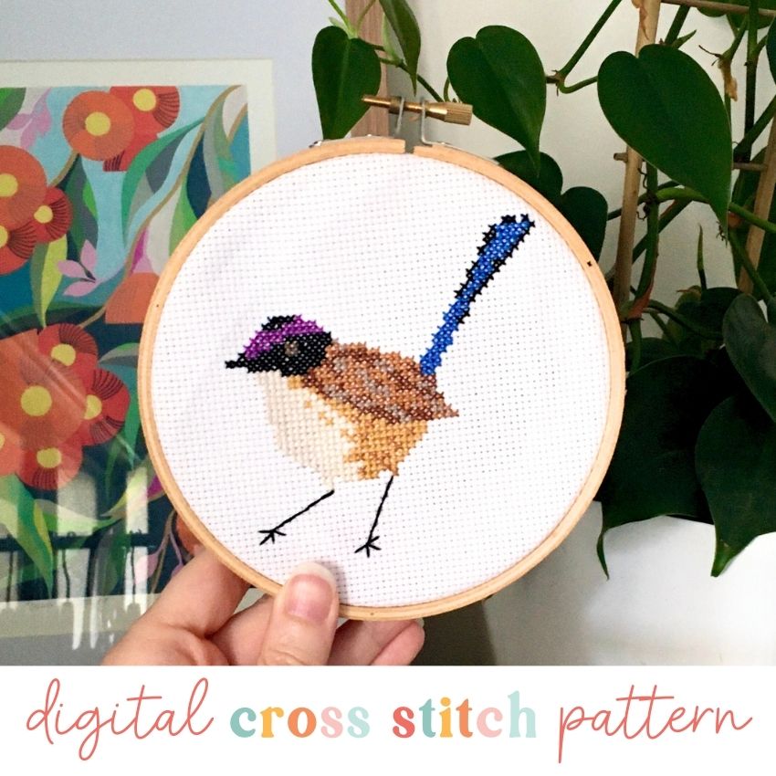 Purple Crowned Fairy Wren Digital Cross Stitch Pattern – Craft Make Do