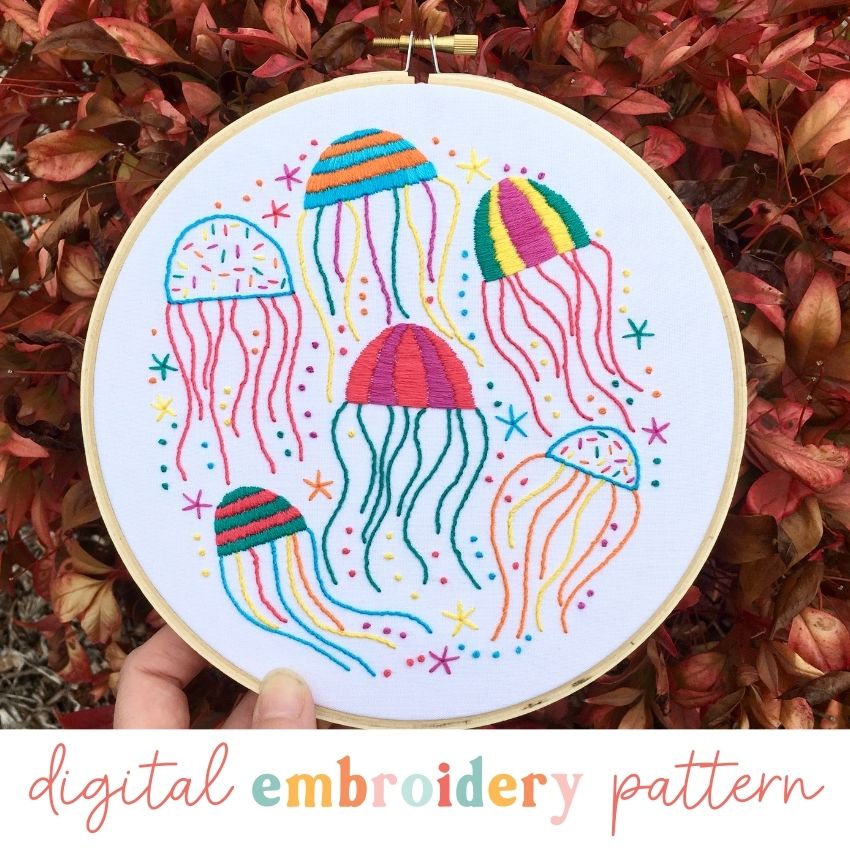 Electric Jellyfish Digital Embroidery PDF Pattern – Craft Make Do