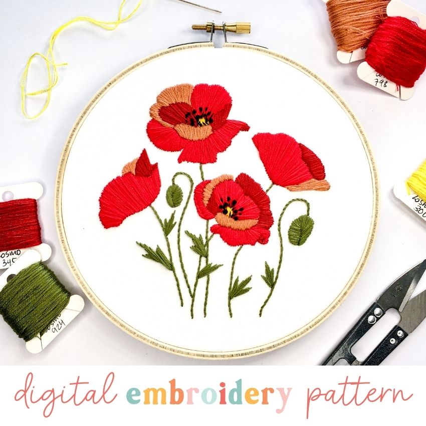 Poppies Digital Embroidery PDF Pattern – Craft Make Do